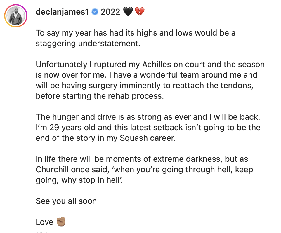 England's Declan James Ruled Out For Rest Of 2022/23 Season - PSA ...